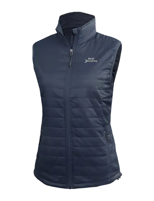 Womens Packable Navy Puffy Vest w/Moon Logo