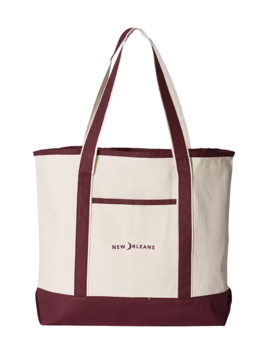 Natural/Maroon Large Canvas Deluxe Tote w/Moon Logo
